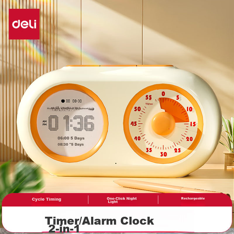 Deli Dual-Screen Visual Timer, Student Time Management Alarm, LE888