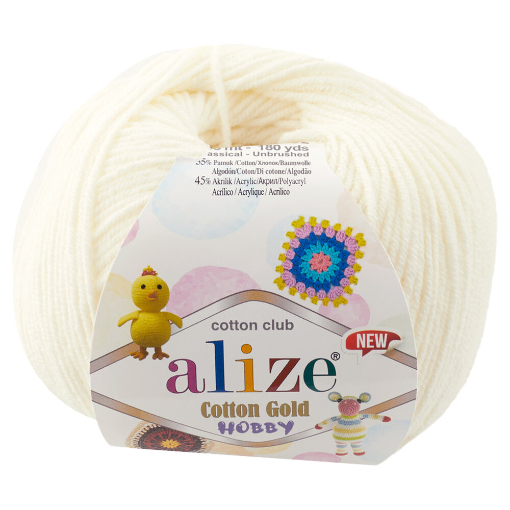 Пряжа для вязания Alize Cotton gold hobby new 62 кремовый 50 гр/165 м 55% хлопок, 45% акрил