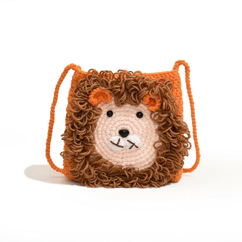 Приятная вязаная сумка через плечо с дизайном льва для мальчиков и девочек, оранжевая