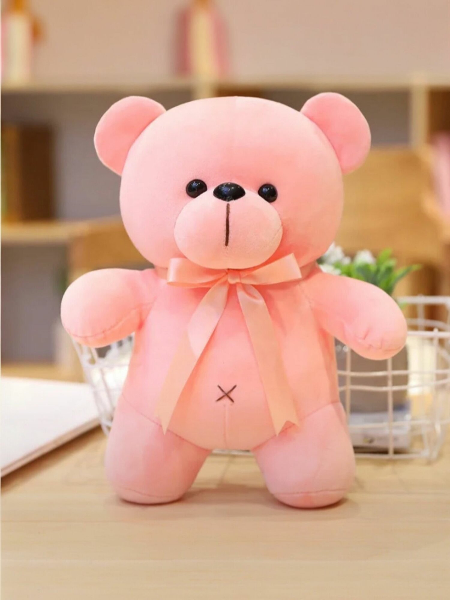 Мягкая игрушка-плюшевый медведь с бантом.30см