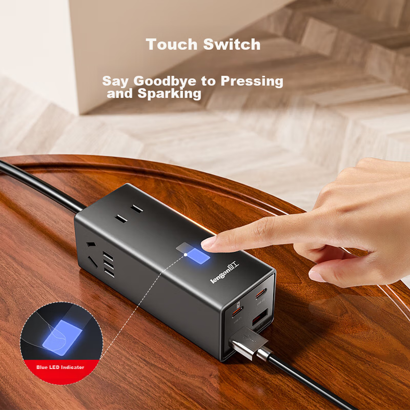 Lengon 67W Gallium Nitride Charger, Desktop Charging Station, Desktop Socket, Fast Charging Laptop USB+Typec Socket, Power Strip, Extension Cord, N112U-1.5 Black