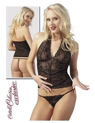 Кружевное бюстье с трусиками от Бюстье с трусиками от Cottelli Collection, чёрный, S