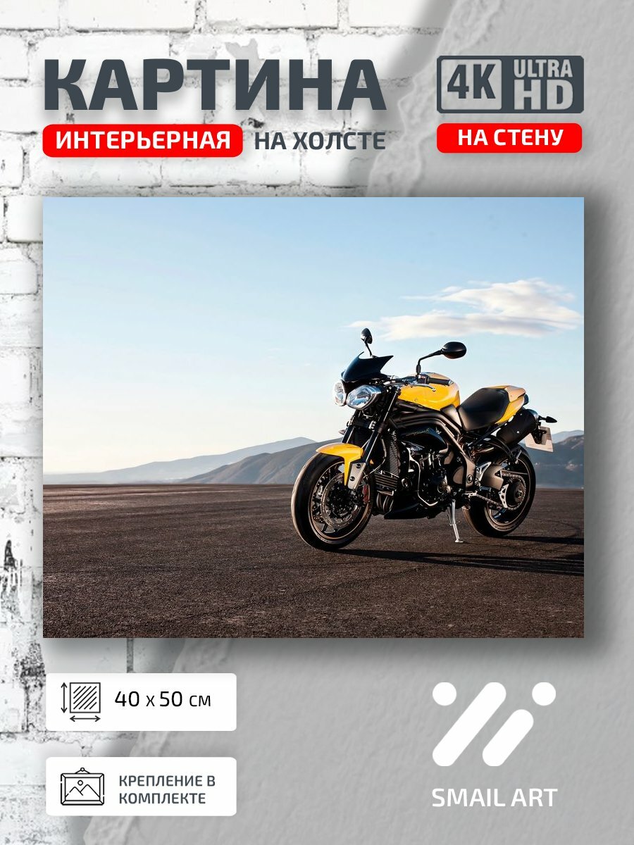 Картина на холсте интерьерная 40 на 50 на стену Желтый triple для студии авто дизайн декор