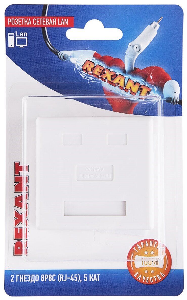 Розетка сетевая LAN, на стену, (2 гнездо 8Р8С (Rj-45), 5e кат) (06-0105-C)