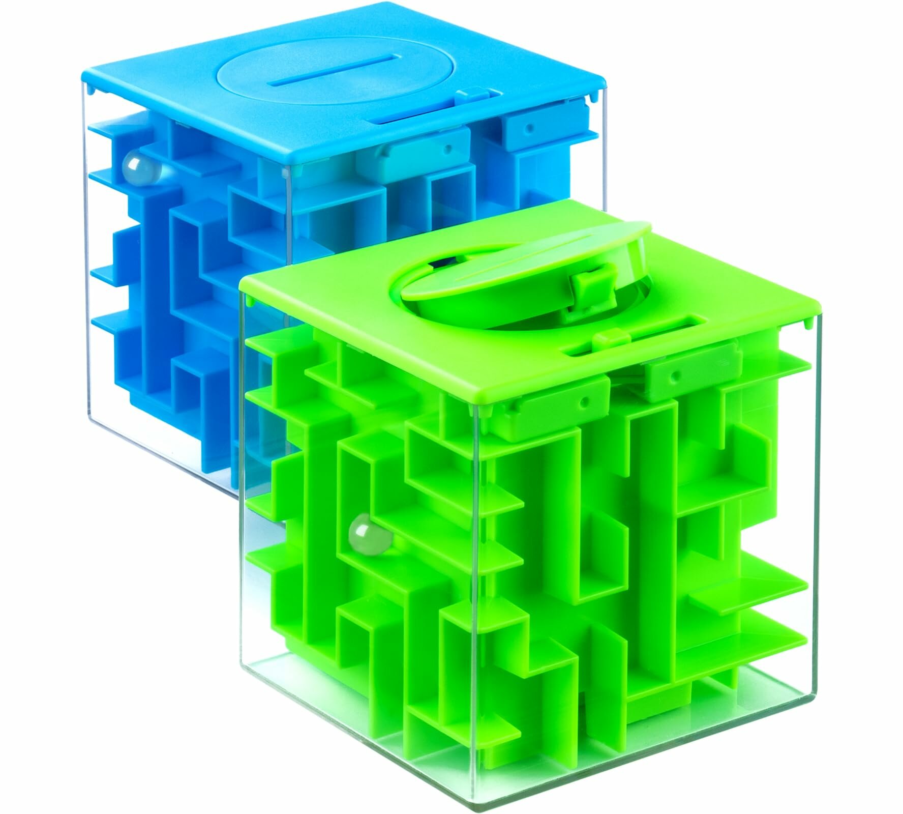 Money maze puzzle box, 2 units, cash gift, challenging money maze, brain puzzles, kids, adults, piggy bank, internal storage space 1.8 x 1.8 x 2.4 inches, lock hole diameter 1.7 inches, educational gift, spatial reasoning, fine motor skills, focus,