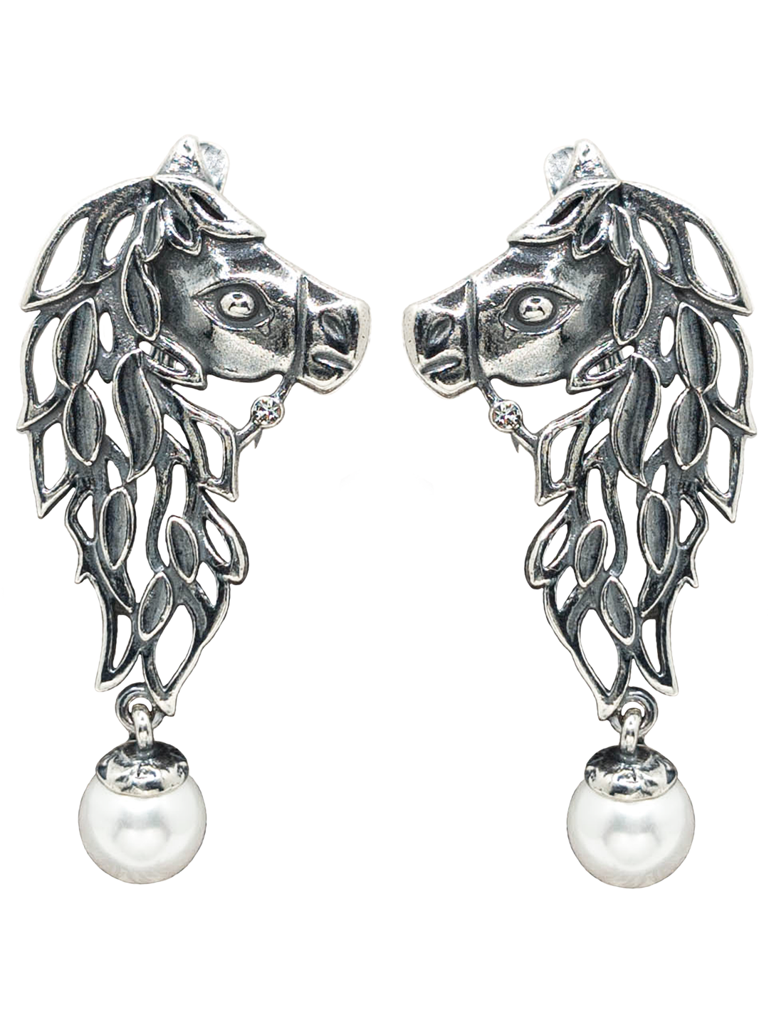 Серьги двусторонние, с подвесками, фианит, жемчуг имитация