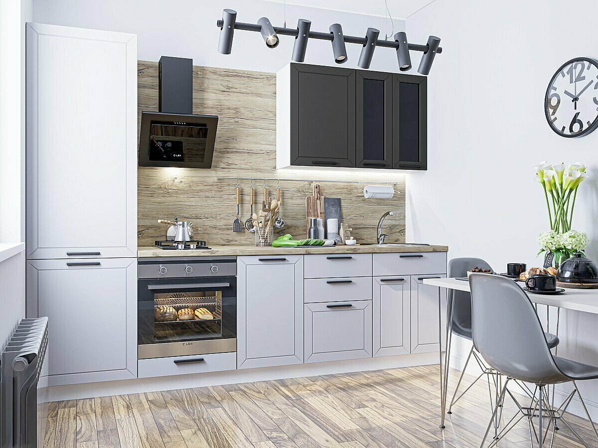 Готовый кухонный гарнитур без столешницы кухня Глетчер-04 2140*2700*600 Маренго Силк, Гейнсборо Силк