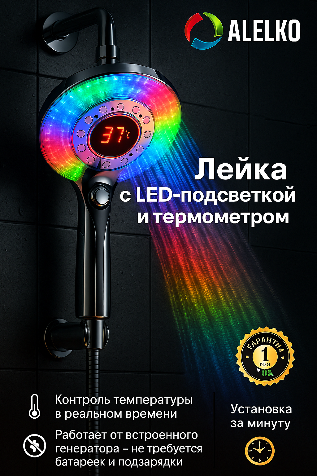 Лейка для душа с LED-подсветкой и термометром