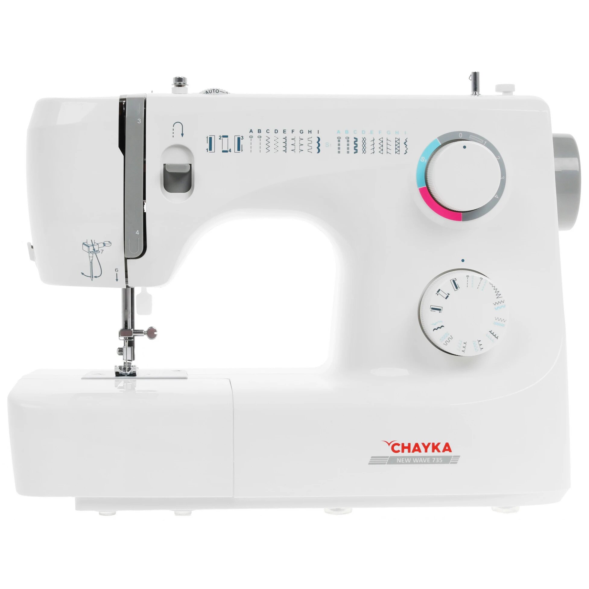 Швейная машина CHAYKA Чайка NEW WAVE 735 с реверсом и светодиодной подсветкой, 19 операций, 750 ст/мин, белый