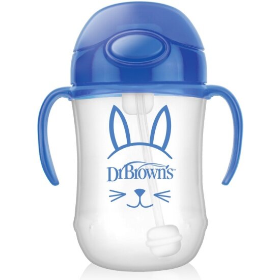 Поильник Dr. Brown's DR.BROWNS 270 мл 6 мес+, с гибкой трубочкой, голубой