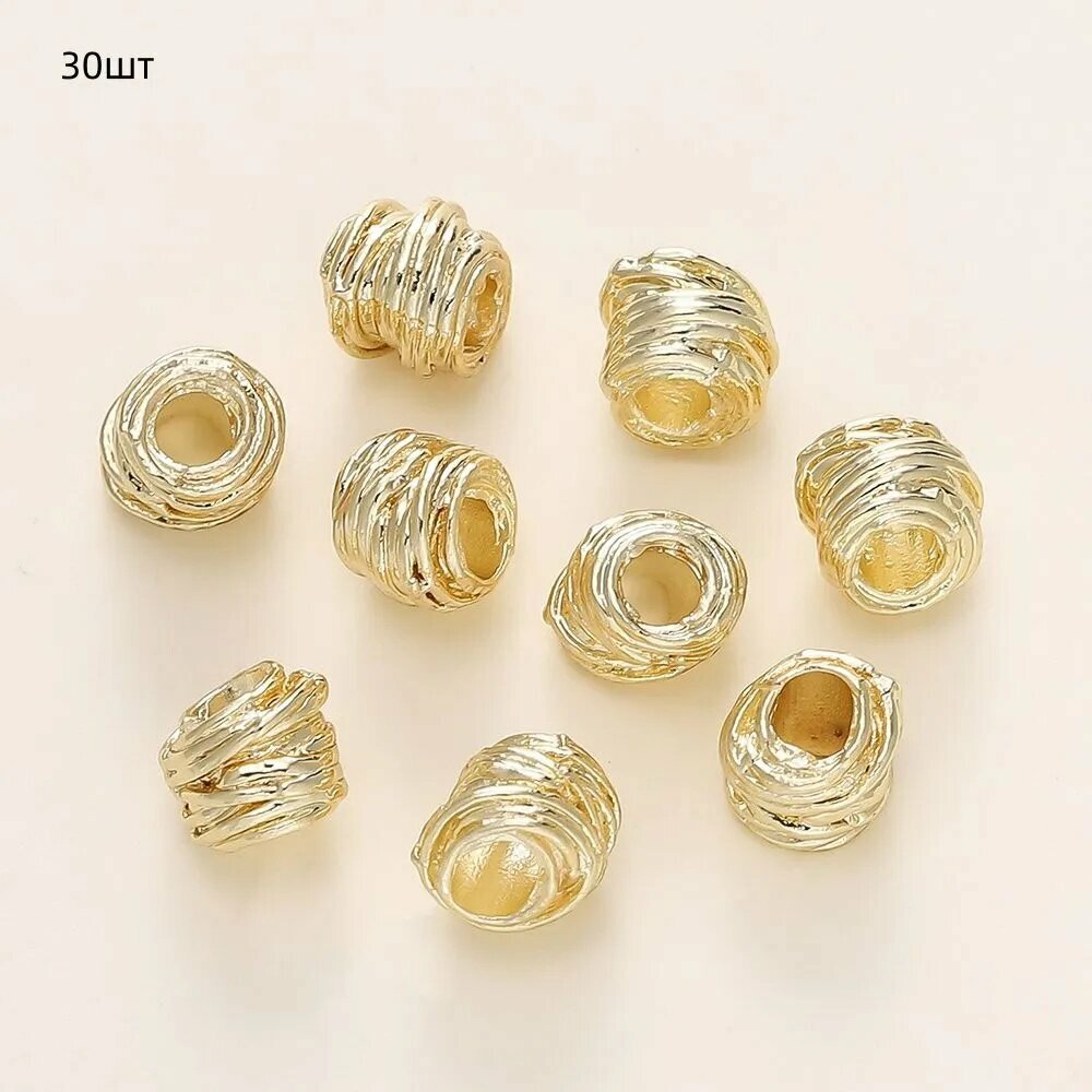 Гипоаллергенная латунь, оплетенные шариковые бусины, 30шт, 5*6мм, позолота 14к