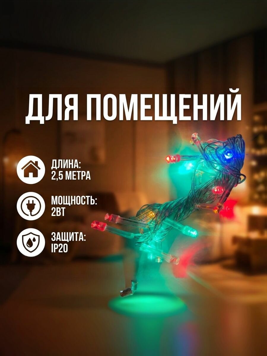Гирлянда многоцветная для помещений 2,5 метра 2Вт IP20