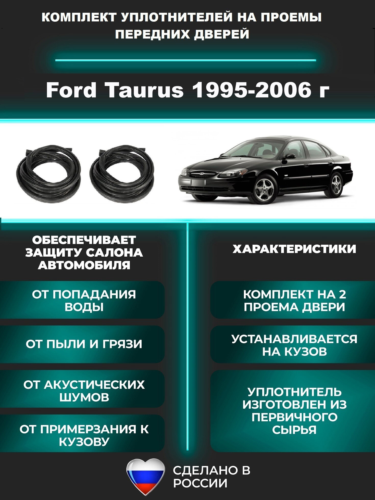 Комплект уплотнителей проема передних дверей, подходит на Ford Taurus 1995-2006 г, Форд Таурус 2 шт