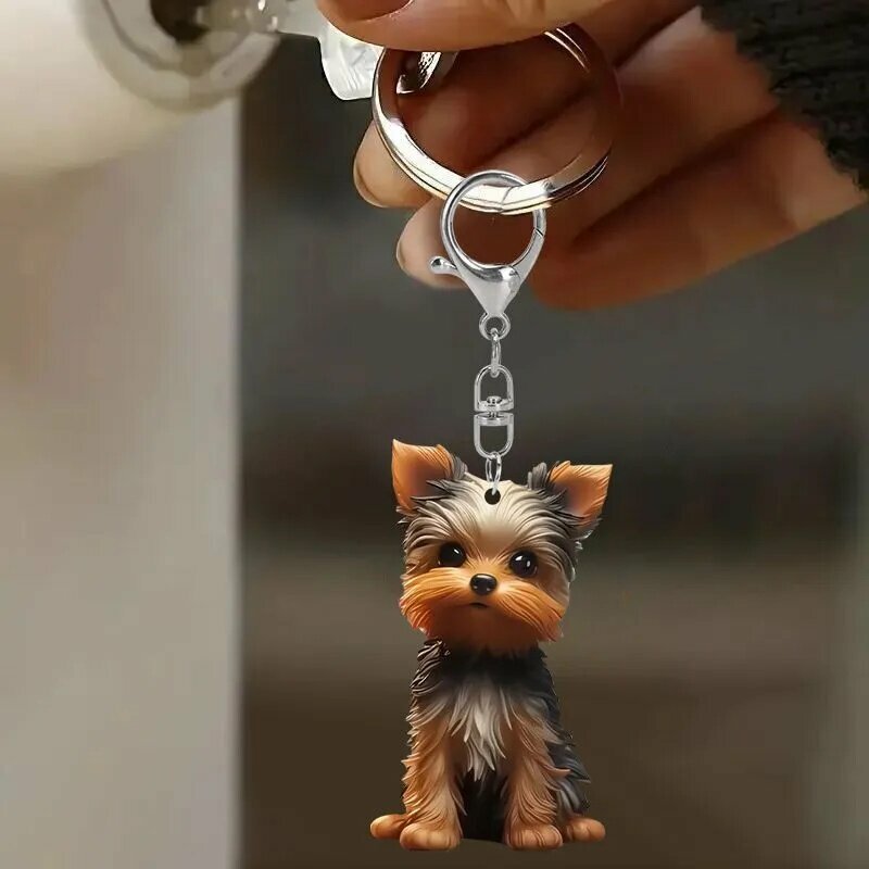 Крутой брелок для ключей с собакой-Йорком, Украшение рюкзака для любителей животных, Подвесной кулон для автомобиля