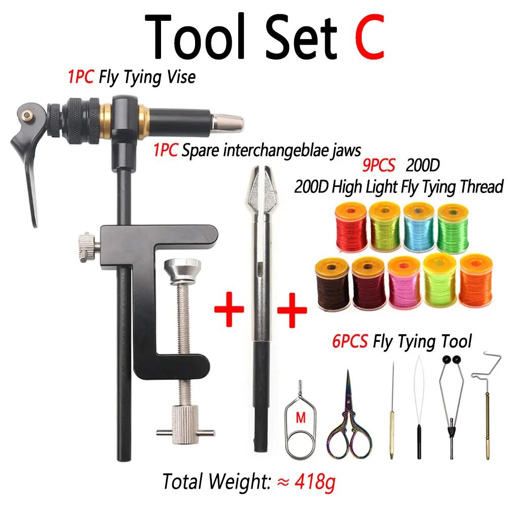 Тиски для вязания мушек Bimoo 360°, Tool Set C