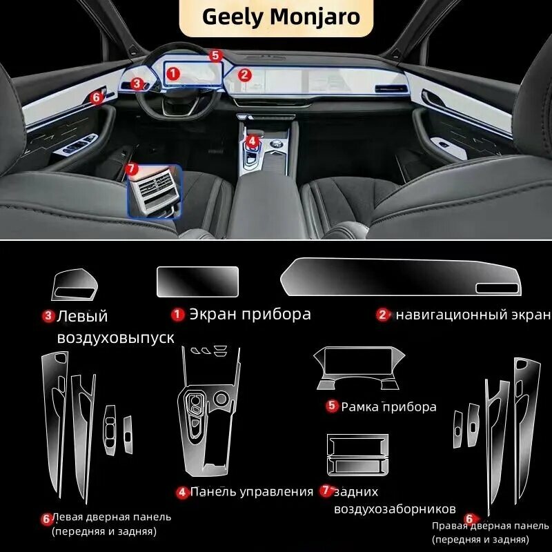Geely Monjaro 2023/ Полный комплект из матовой защитной пленки для салона