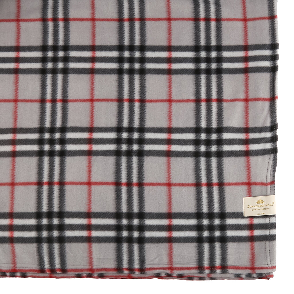 Покрывало Домашняя Мода 150х200 см, "Клетка бербери на сером", флис набивной, полиэстер 100%, плотность 160 г/м2, упаковка 15х25 см, пояс бумажный, т м (ПФ-150)
