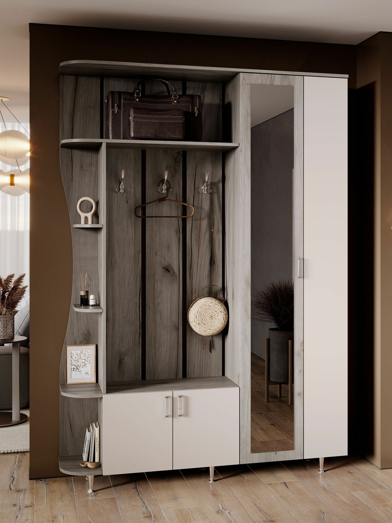 Прихожая Лика № 1 1500х2150х370 (Кашемир/Дуб Крафт серый) МИФ