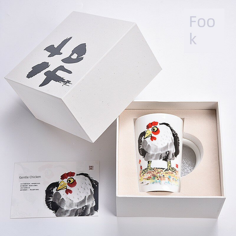 Чайная чашка из костяного фарфора «Зодиак: Петух» с крышкой, подарочная коробка, большая емкость, для домашнего