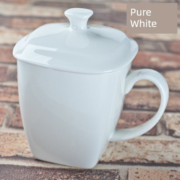 Чисто-белая керамическая квадратная чашка с минималистичным дизайном, 300 мл для повседневного питья