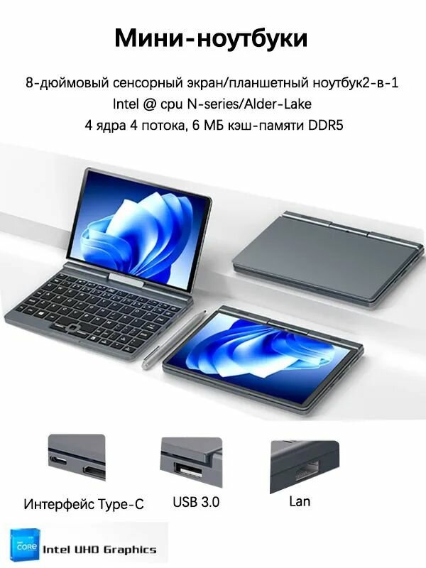 Ноутбук YSJMNPC P8, 12GB RAM, SSD 512GB, клавиатура с подсветкой, Windows 11, цвет P8+ ручка — фото 1