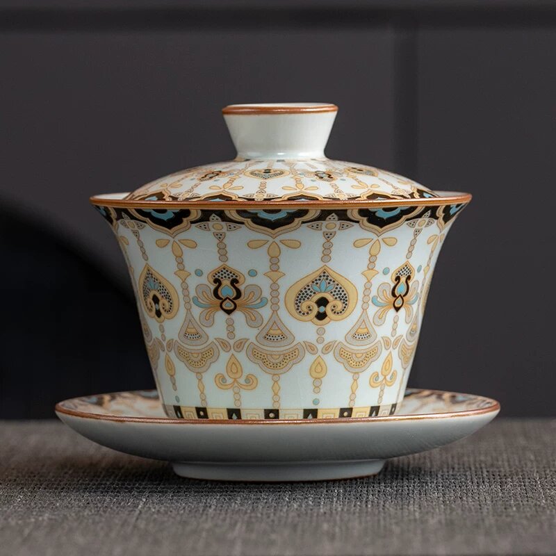 Чайник-чашка с 360-градусным подвесным механизмом, 180 мл, синий узор с лотосом из керамики Ру для традиционного чая