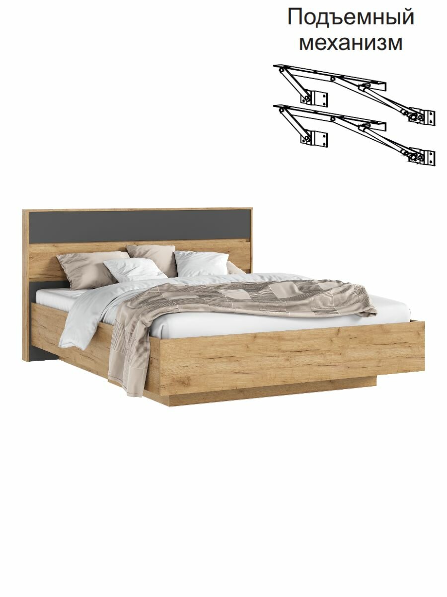 Кровать двуспальная парящая Регина 1708х1000х2117, Дуб Крафт/ Графит, с подъемным механизмом, МИФ