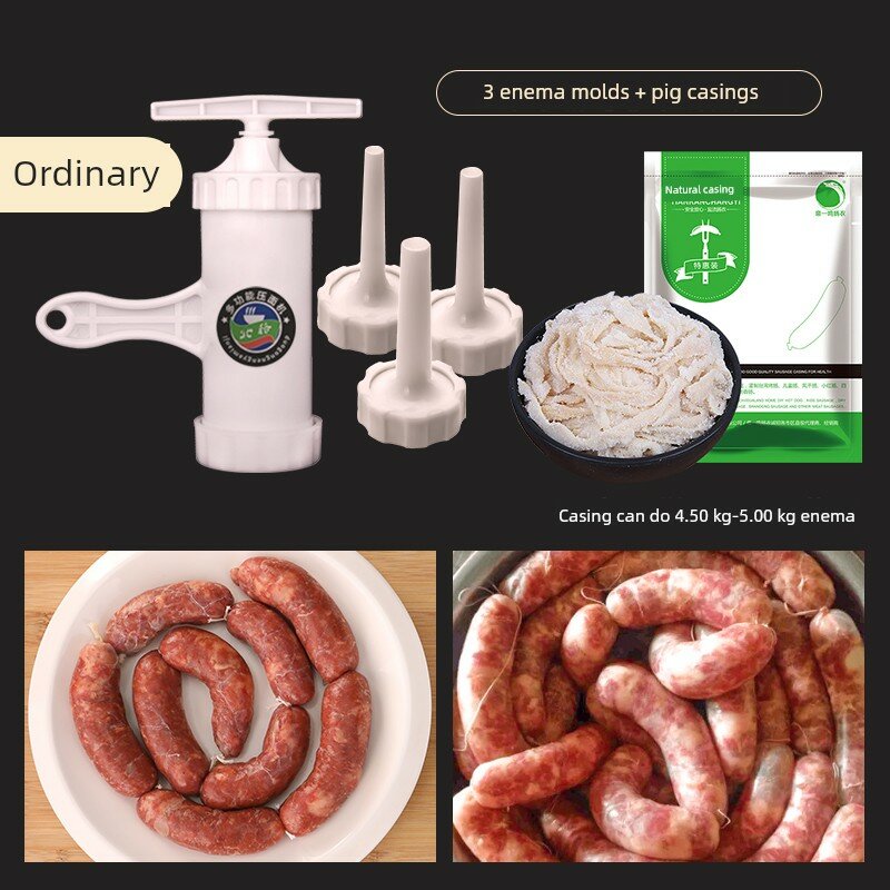 Маленькая белая ручная колбасная машинка с 3 колбасными оболочками компактный инструмент для кухни