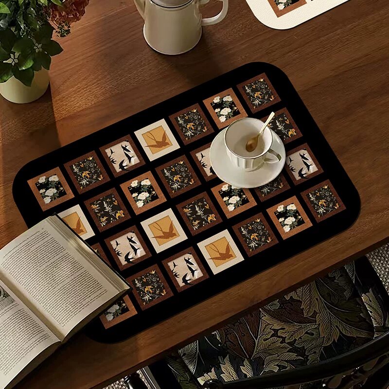 Mid-Century Floral Leather Coaster Set, 30x45 см, водонепроницаемый и устойчивый к пятнам для обеденного стола в