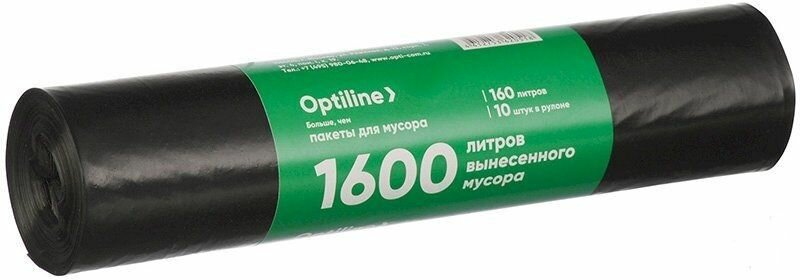 Пакеты для мусора ПВД 90x110 см, 35 мкм, 160 л, черные, в рулоне 10 шт. Optiline 23-0049