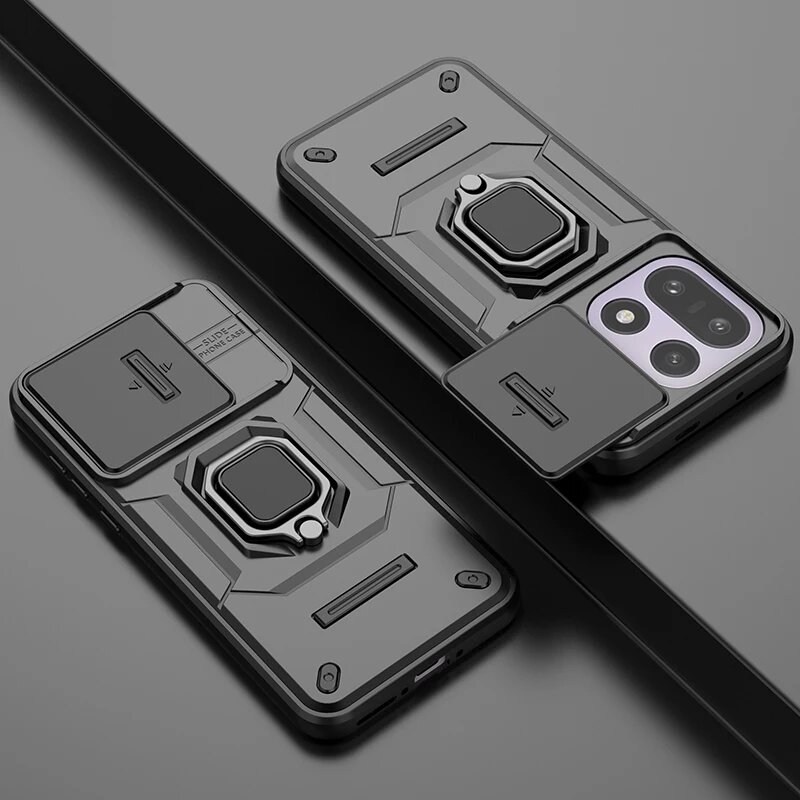 Черный бронированный чехол с кольцом для OnePlus 15