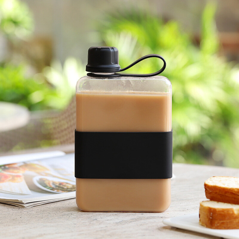 Новая бутылка Tritan Fresh Style с ручкой, плоская бутылка, силиконовая крышка, пластиковый стакан, высококачественная портативная бутылка для воды для студентов