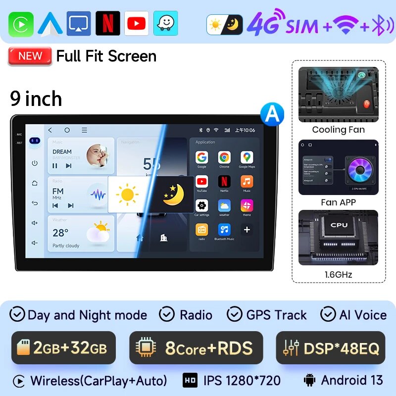 2din стерео GPS-навигатор Carplay плеер для Hyundai Toyota Nissan LADA Kia FIAT VW 9 дюймов Android Incell IPS мультимедийное автомобильное радио F 9in 4G 2 32