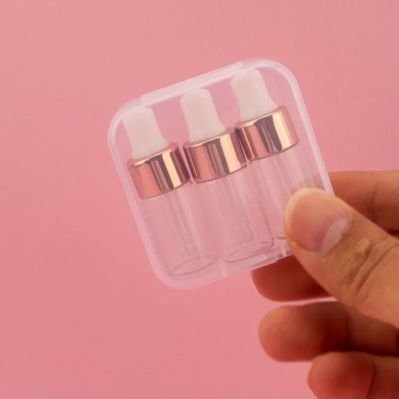 Флакон 3мл стеклянный с крышкой с пипеткой. Набор 3 штуки. Бутылка-капельница эфирного масла(светло-розовый)