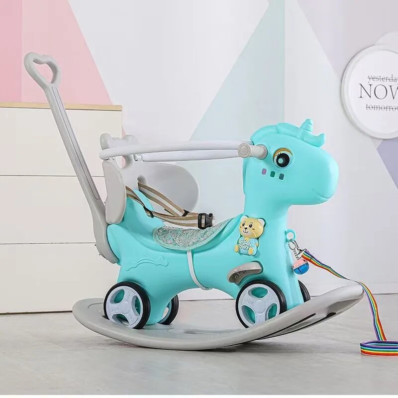 Лошадка-качалка-каталка с ручкой для детей и беговел, для дома и улицы,