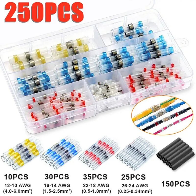 800шт Комплект соединителей для пайки проводов термоусадочной стыковой клеммы электрического провода