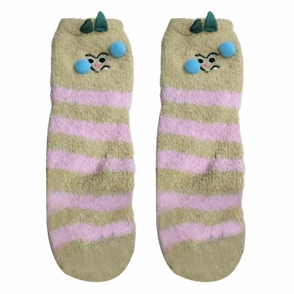 Женские пушистые носки до середины икры из мультяшного кораллового флиса
