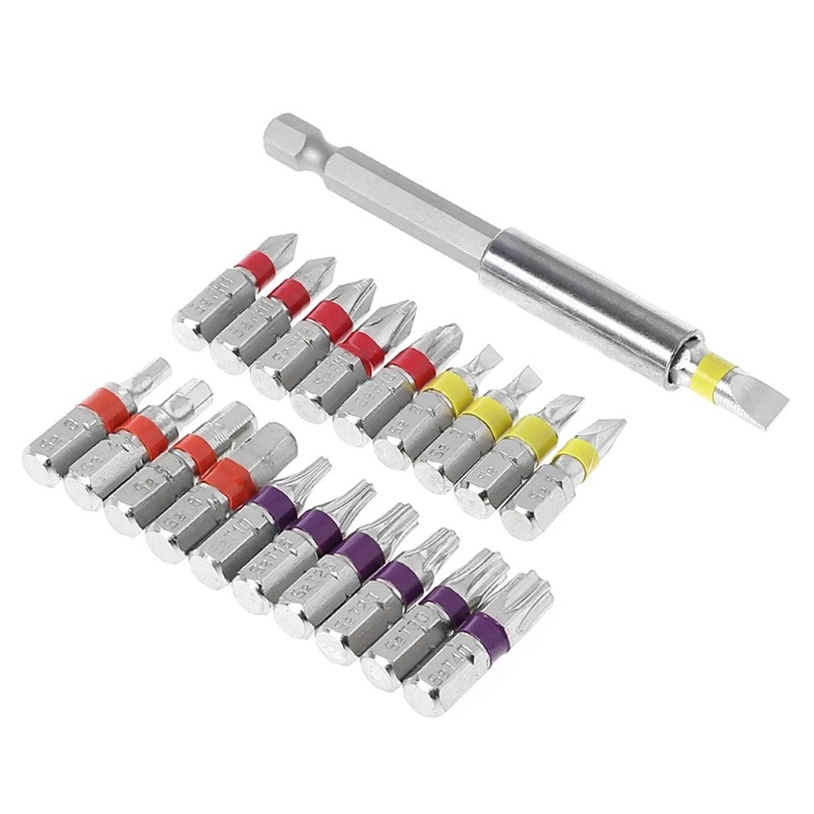 Набор битов для шуруповерта 20 штук PH1 - PH3 SL3 - SL6 H3 - H6 T10 T15 T20 T25 T30 T40 с магнитным удлинением 1/4 дюйма и ящиком для хранения