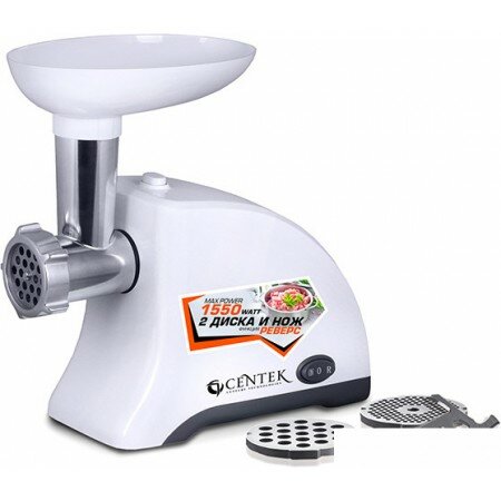 Мясорубка CENTEK CT-1609, 1550 Вт, система реверса, пластик, белая