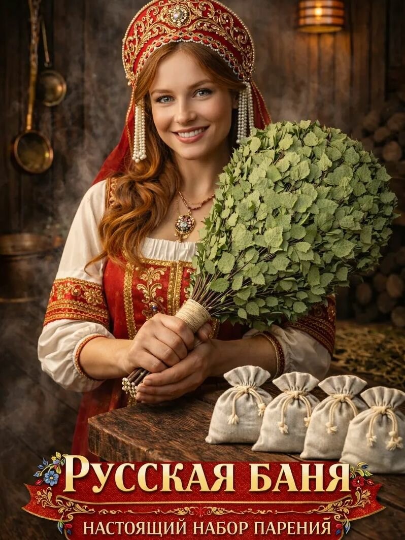 Веник для бани берёзовый с 4 травяными запарками, свежий сбор 2025, упаковка в сено Пар от Души