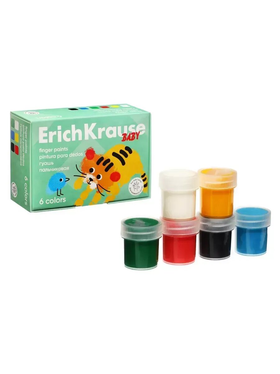 Гуашь пальчиковая , 6 цветов х 20 мл, "Baby", с Алоэ Вера