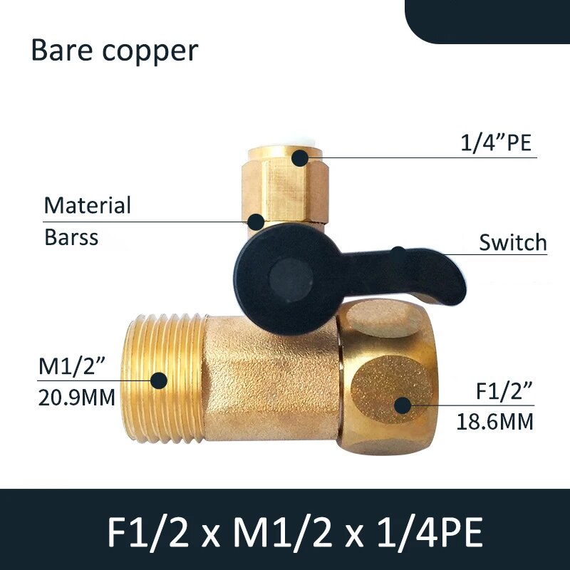 Шаровой кран для очистителя воды 3/8" 1/2" из латуни и пластика F1l2 x M1l2 x 1l4PE