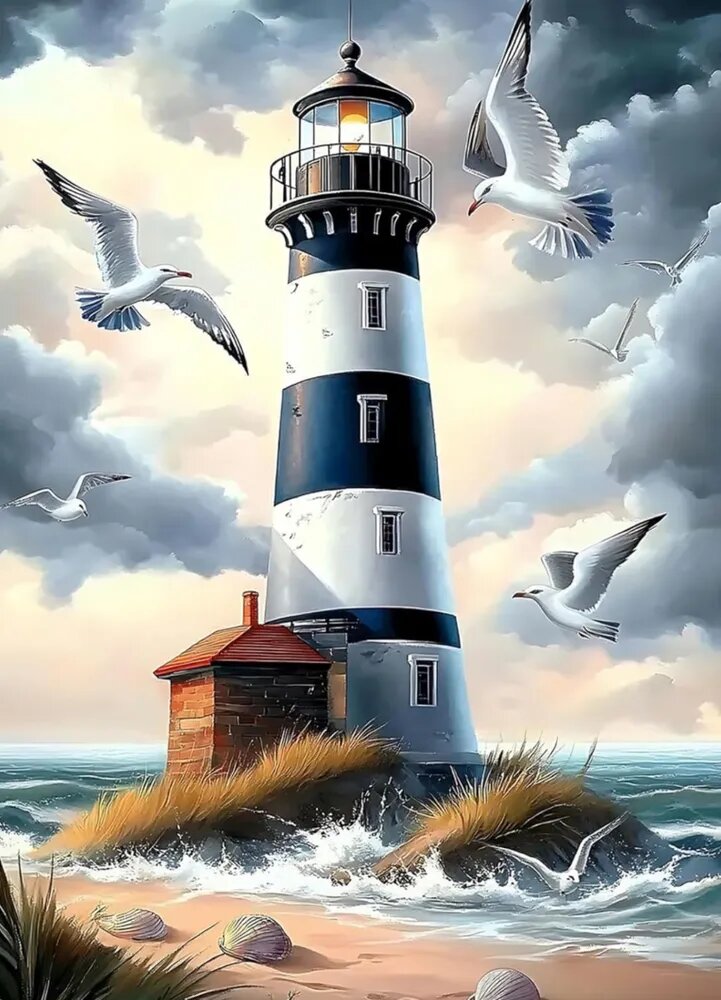 Алмазная Картина "Пейзаж Маяка" 40х50 См Алмазная Вышивка / Картина Стразами Подарков