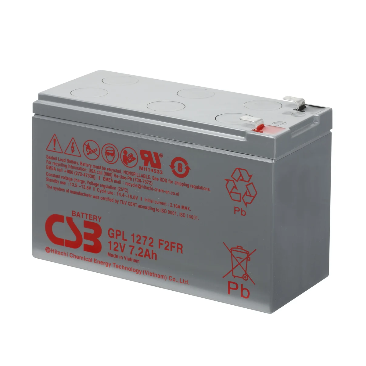 Аккумуляторная батарея CSB Gpl 1272, 12 V 7 Ah, 6 элементов, серый — фото 1