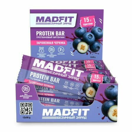 Mad Fit Батончик неглазированный Черника-голубика 50 г, без сахара