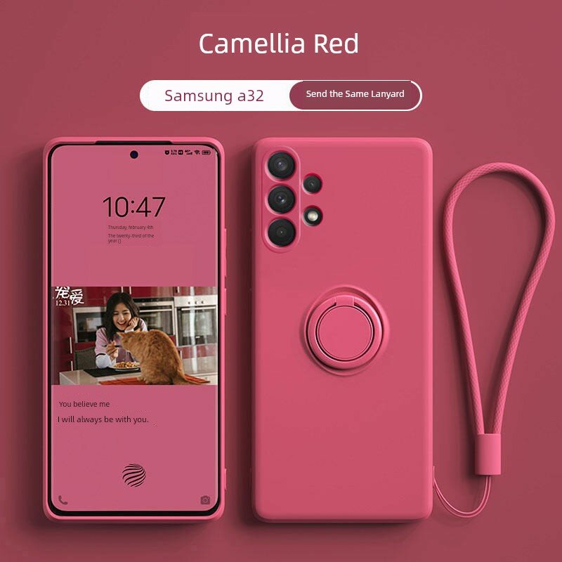Силиконовый чехол для Samsung A32 5G, полное покрытие, цвет камелия красный, премиум защита для мобильного телефона