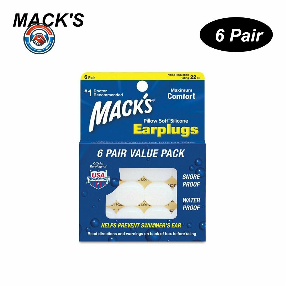 Беруши для плавания MACK'S, 6 пар силиконовых противошумных затычек, водонепроницаемые, для бассейна и открытой воды, универсальный размер, яркие цвета