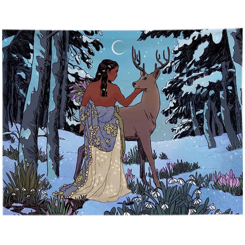 Декоративная ткань в скандинавском стиле INS с изображением лесной девушки, ретро-фон для декора дивана и изголовья