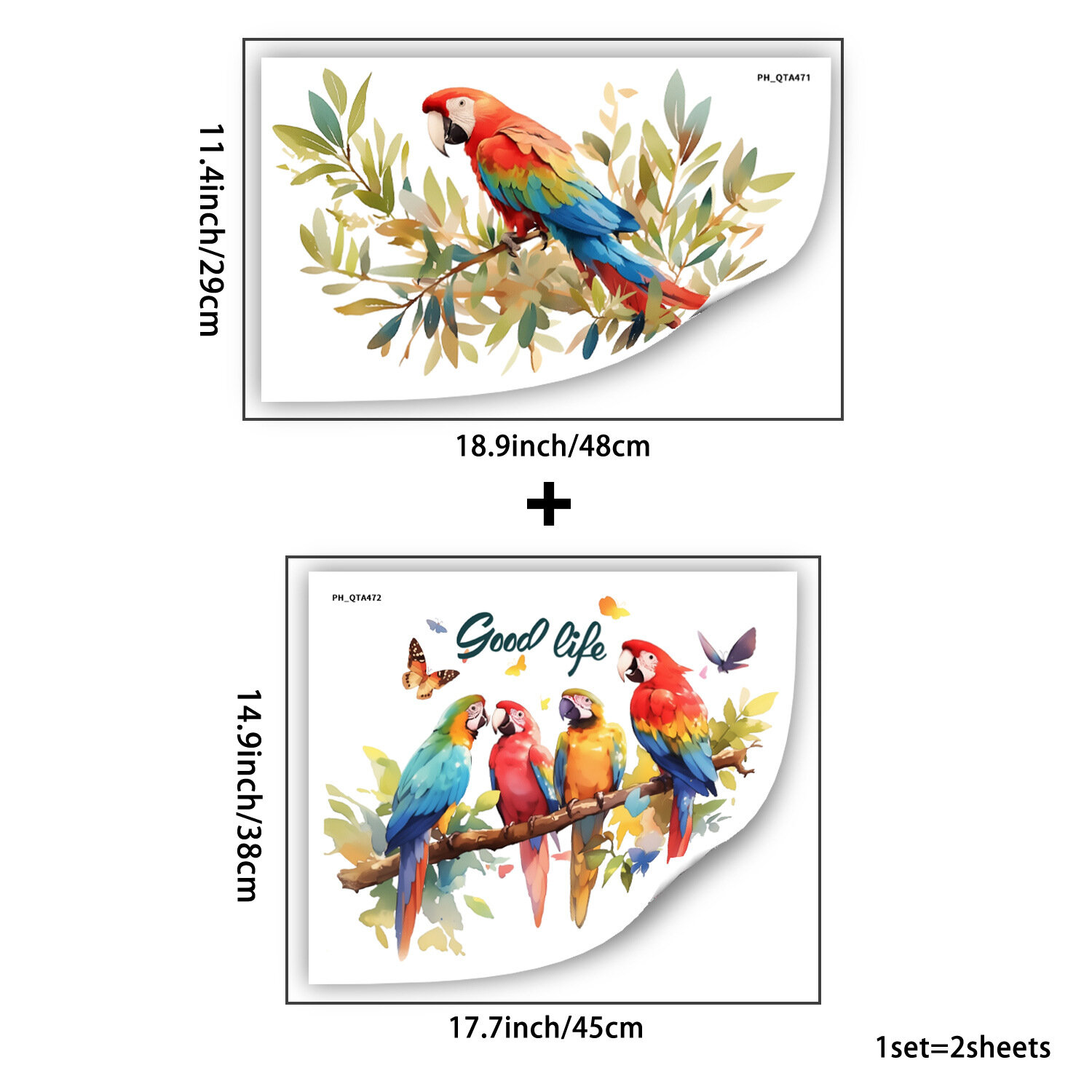 Симпатичные маленькие попугаи декоративные наклейки на стене на ветвях внешней торговли Амазонки PH_QTA471+PH_QTA472