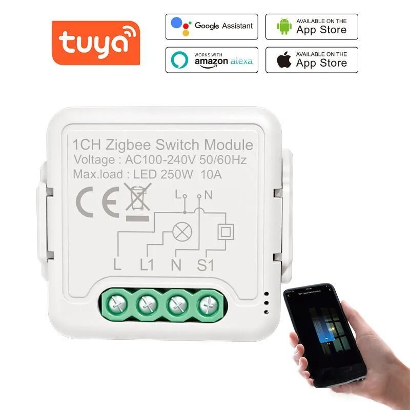 Умное реле с ZigBee одноканальное с нейтралью, Яндекс Алисой, Марусей, Google Home, 1CH